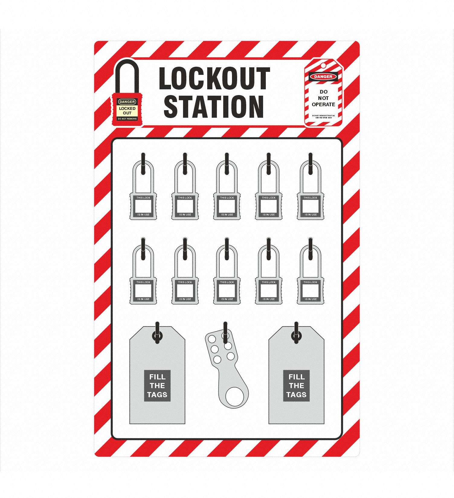 ZING, Lockout Station, No Padlocks, Lockout Tagout Station Shadow Board ...