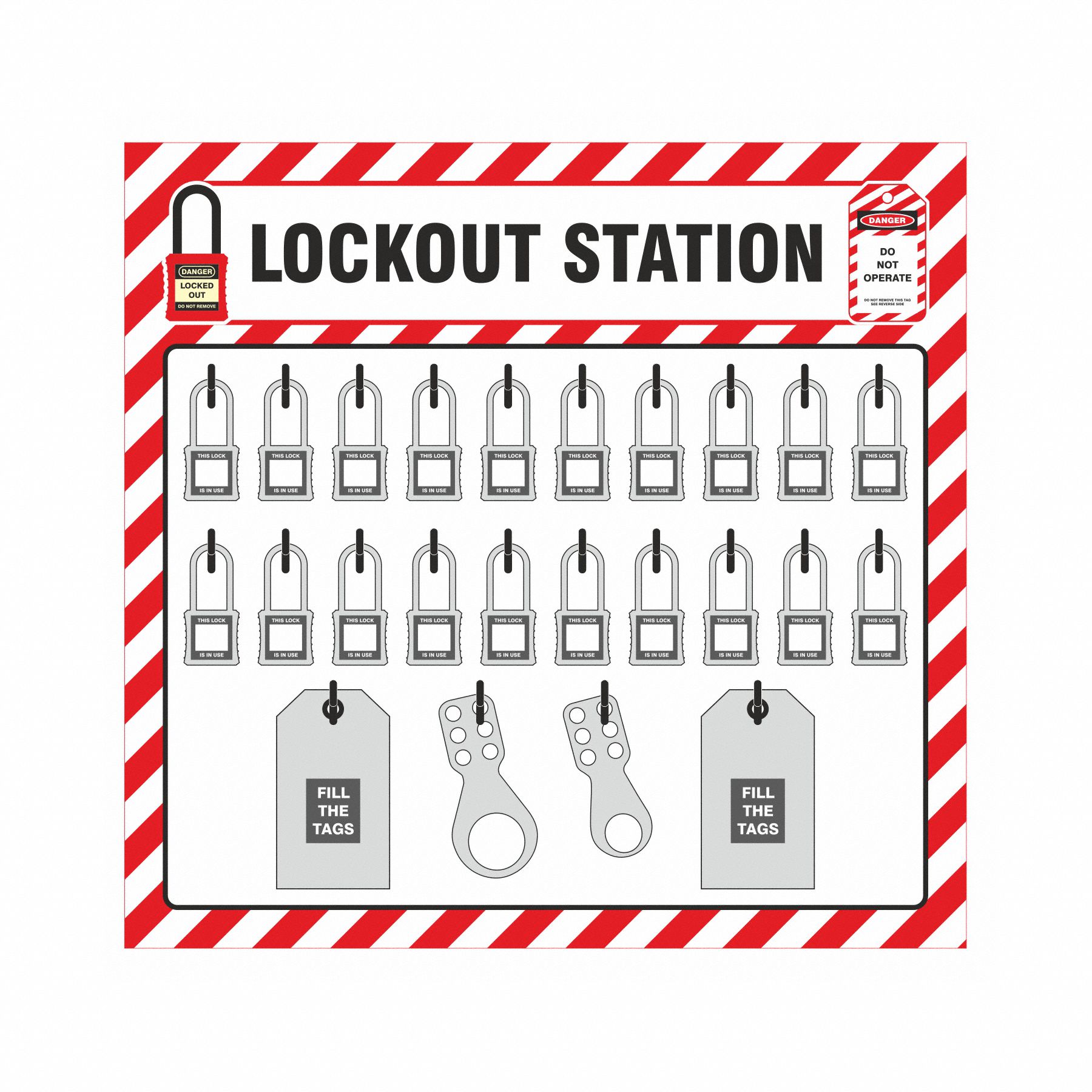 ZING, Lockout Station, No Padlocks, Lockout Tagout Station Shadow Board ...