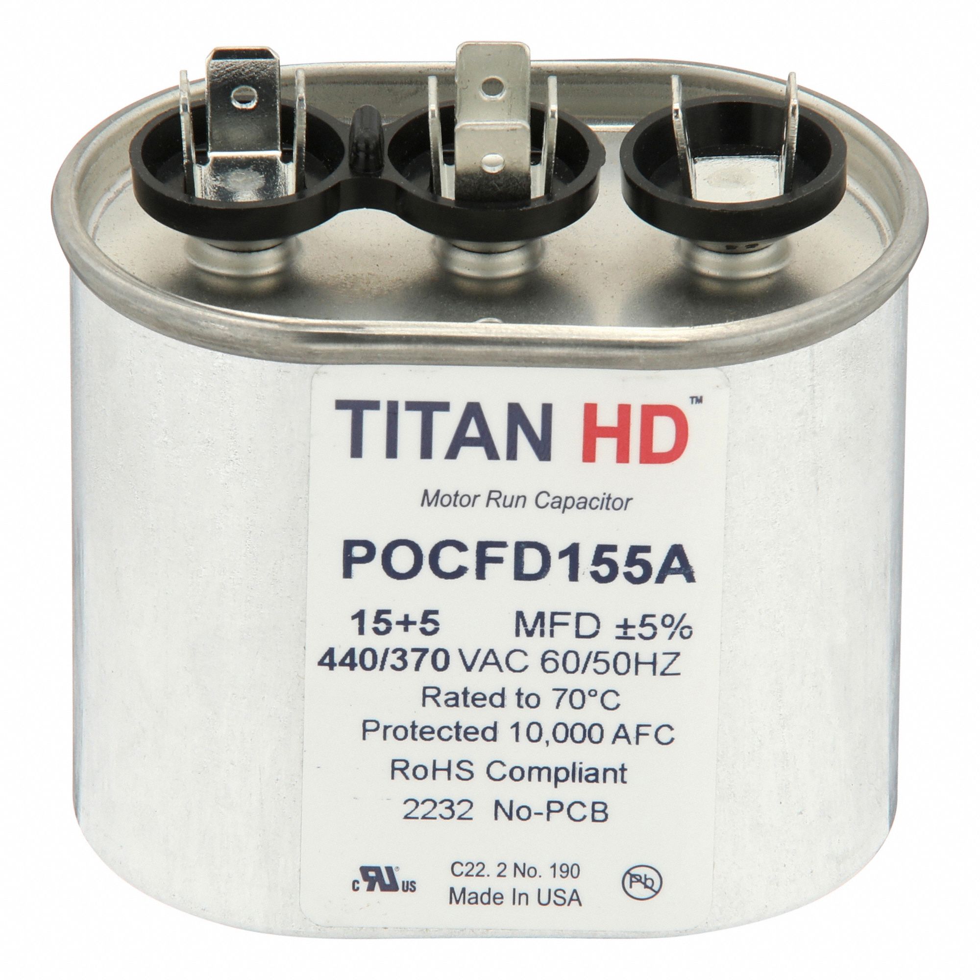 TITAN HD, Oval, 440/370V AC, Motor Dual Run Capacitor - 61UN47 ...