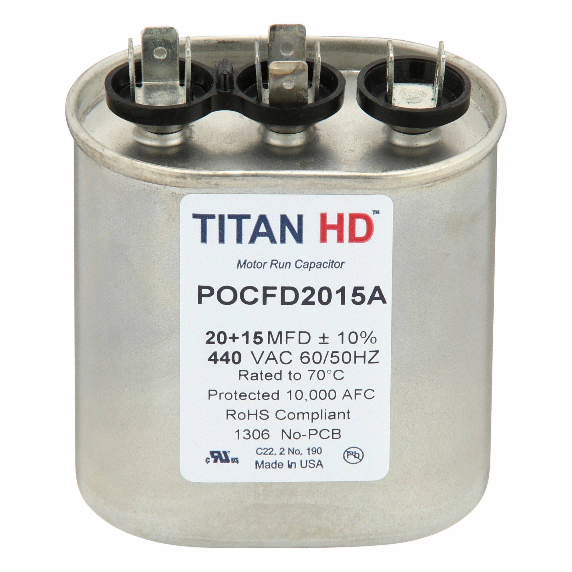 TITAN HD, Oval, 440V AC, Motor Dual Run Capacitor - 61UN48|POCFD2015A ...