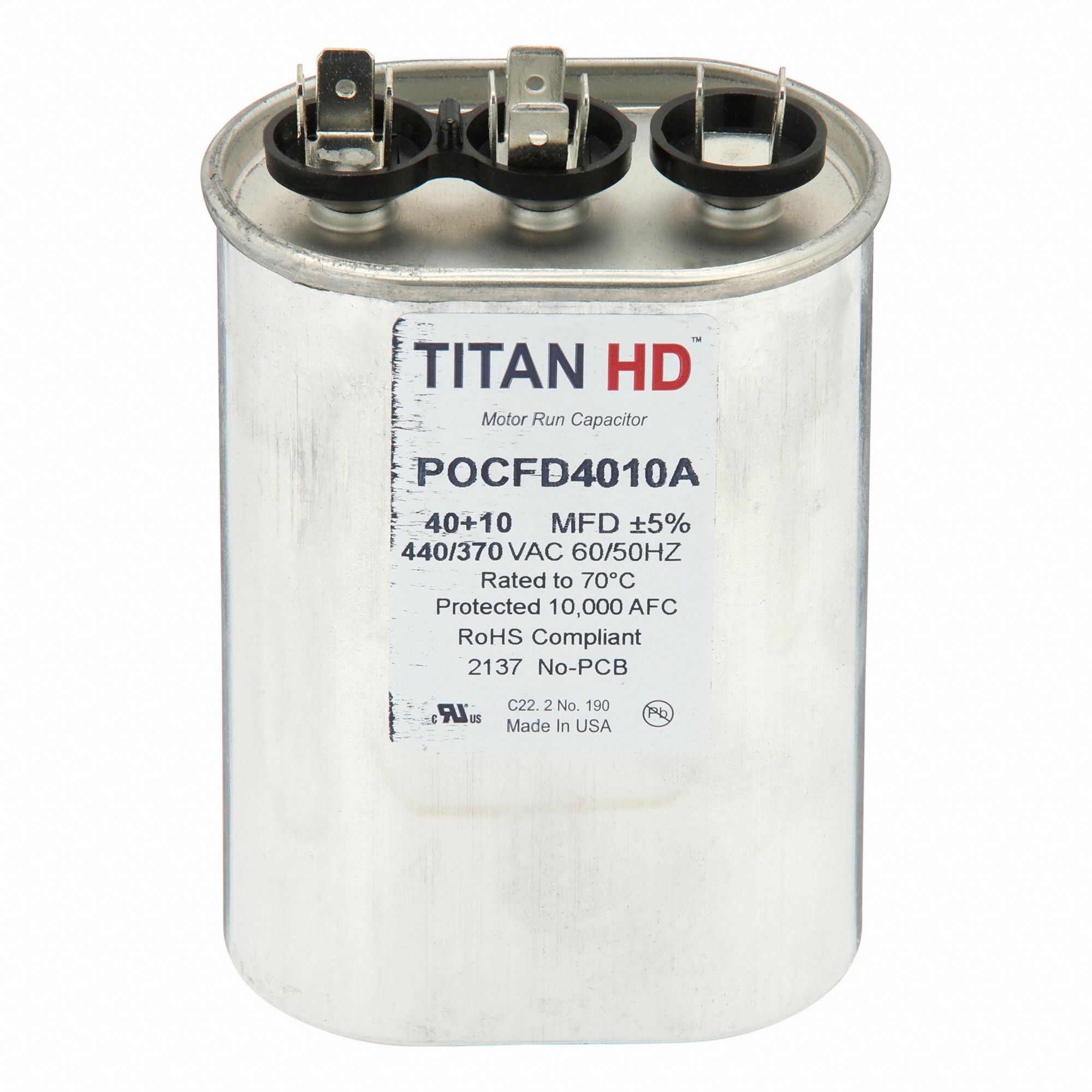 TITAN HD, Oval, 440V AC, Motor Dual Run Capacitor - 61UN60|POCFD4010A ...