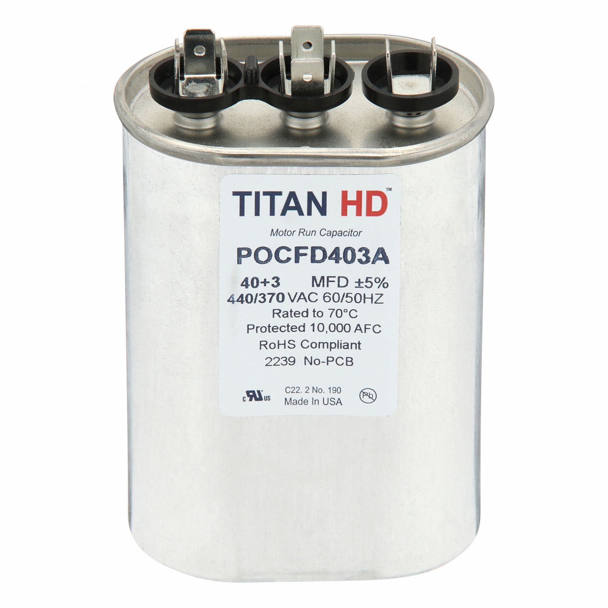 TITAN HD, Oval, 440/370V AC, Motor Dual Run Capacitor - 61UN61 ...