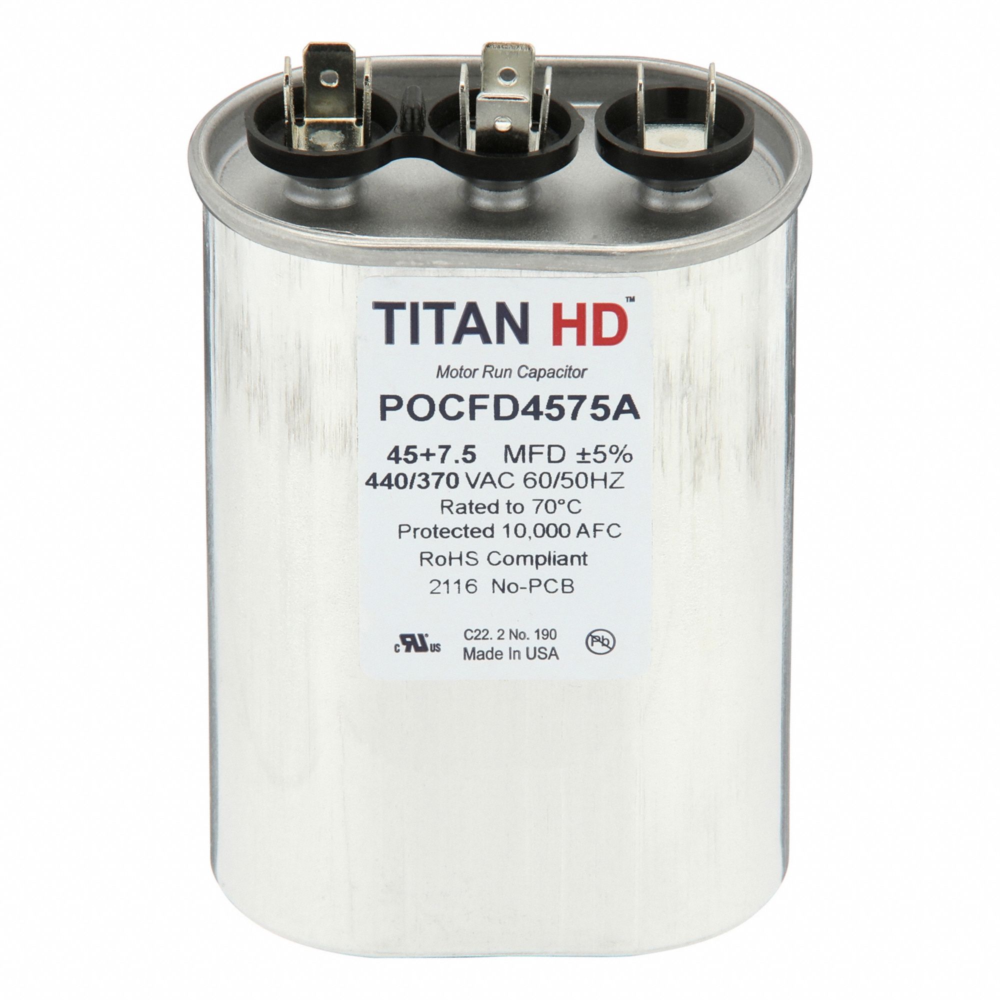 TITAN HD, Oval, 440V AC, Motor Dual Run Capacitor - 61UN63|POCFD4575A ...