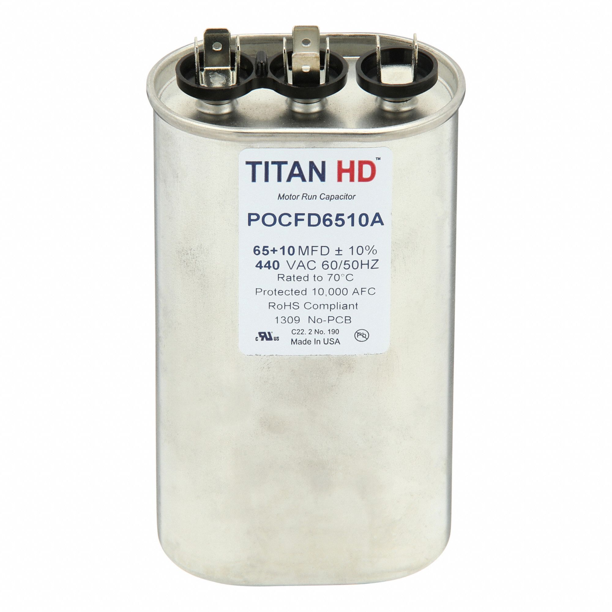 TITAN HD, Oval, 440V AC, Motor Dual Run Capacitor - 61UN69|POCFD6510A ...