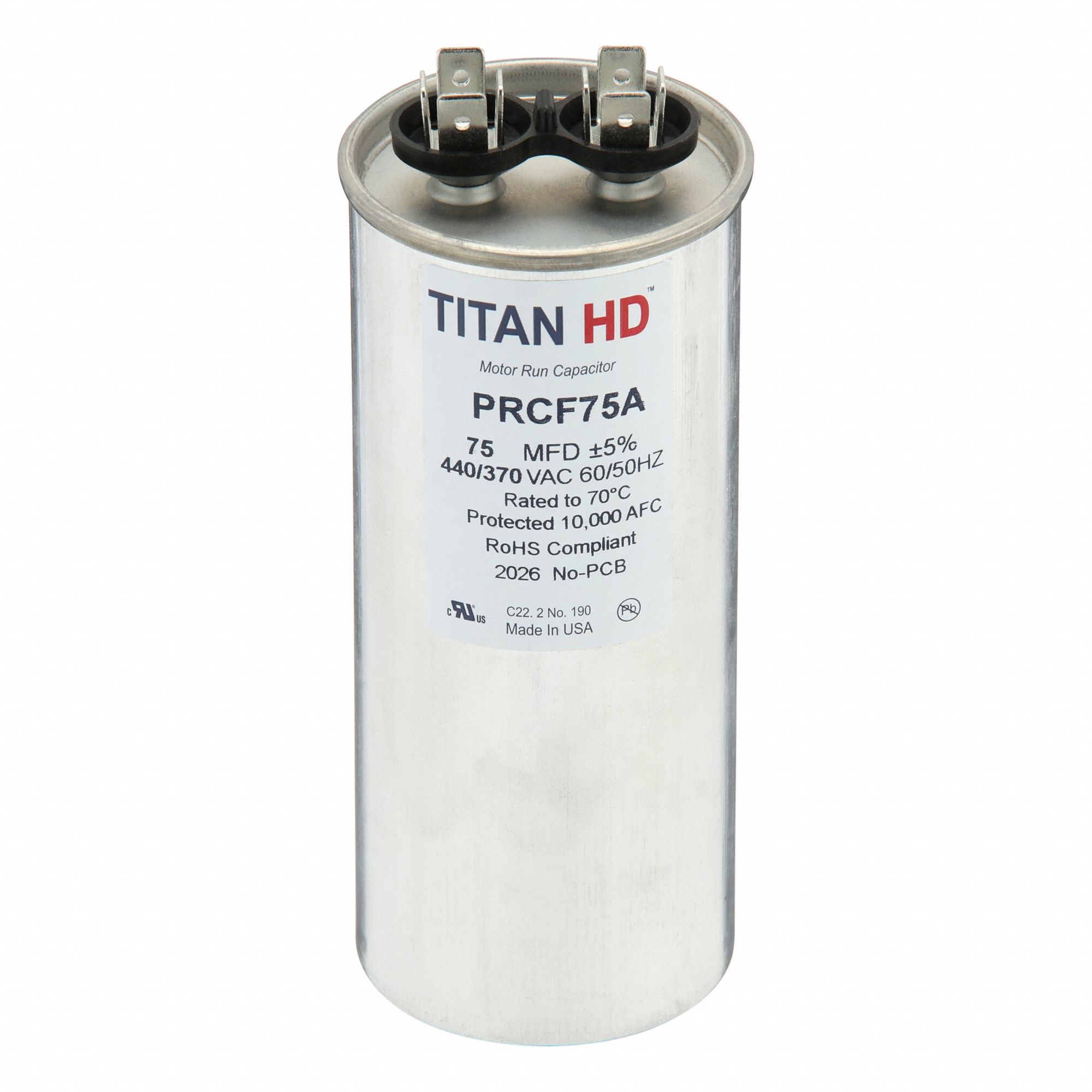 TITAN HD, Round, 440/370V AC, Motor Run Capacitor - 61UN78|PRCF75A ...