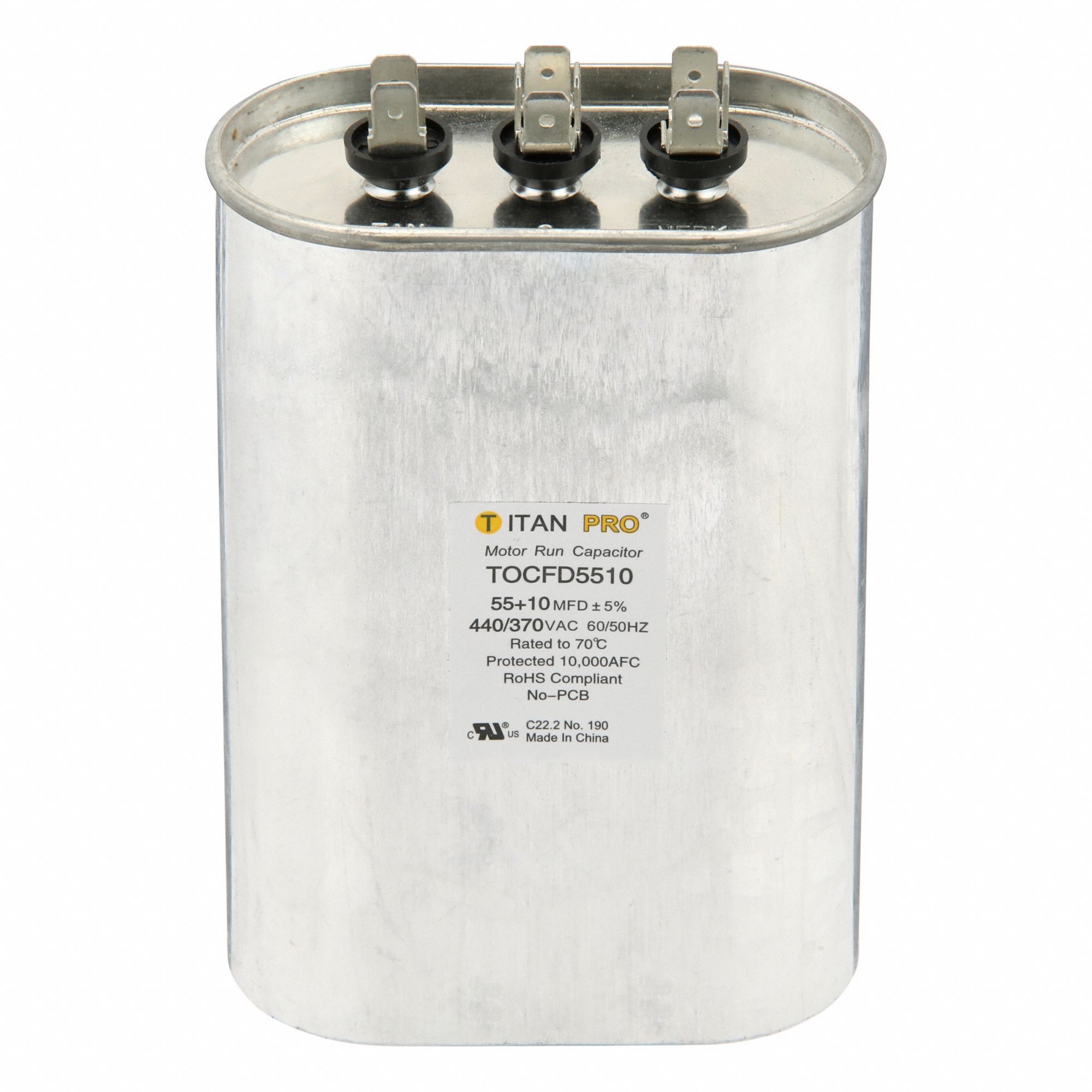 TITAN PRO, Oval, 440V AC, Motor Dual Run Capacitor - 61UP06|TOCFD5510 ...