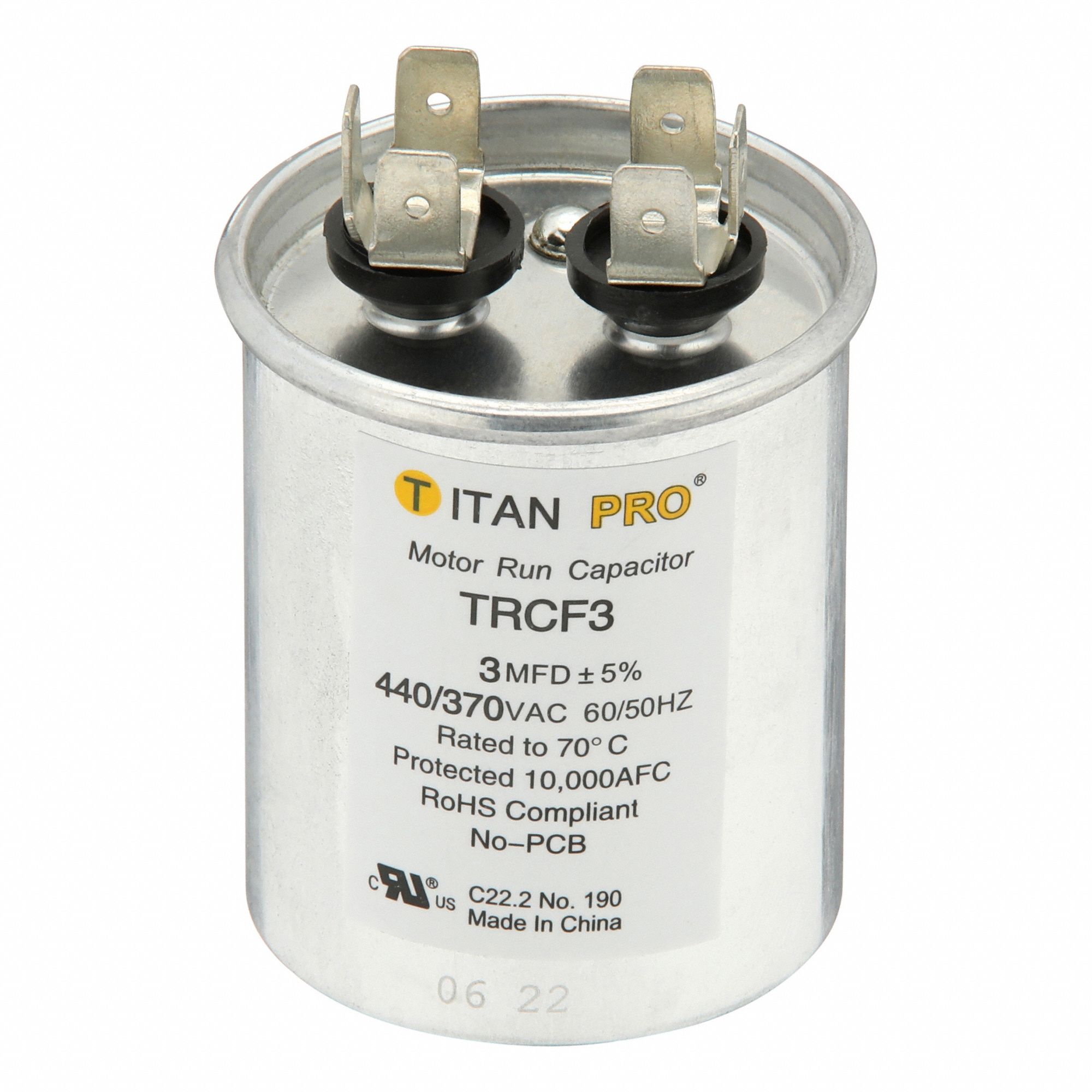 TITAN PRO, Round, 440/370V AC, Motor Run Capacitor - 61UP08|TRCF3 ...