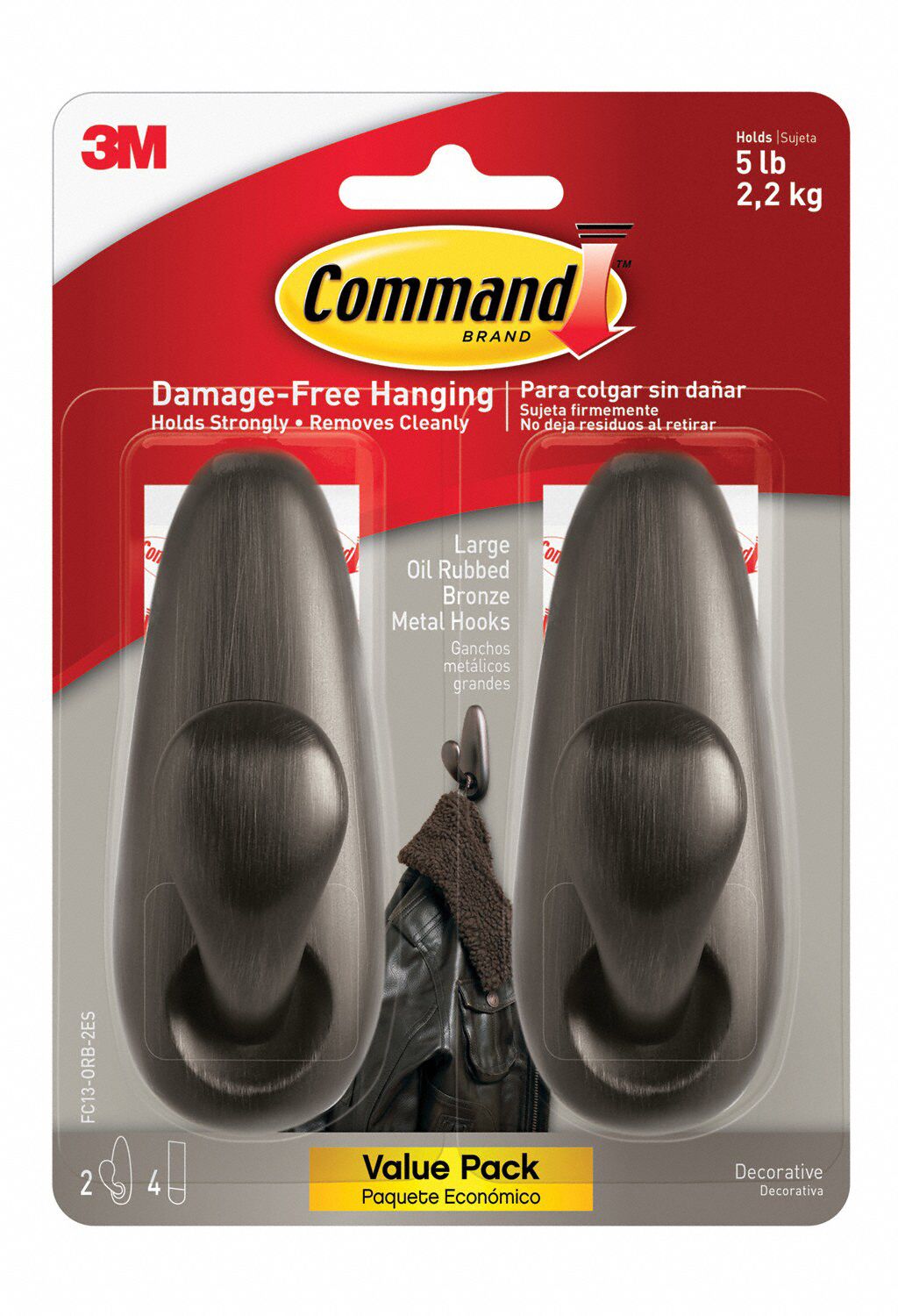 COMMAND, 5 lb Wt Capacity, 1 Points per Hook, Hook - 61UV16|FC13-ORB ...
