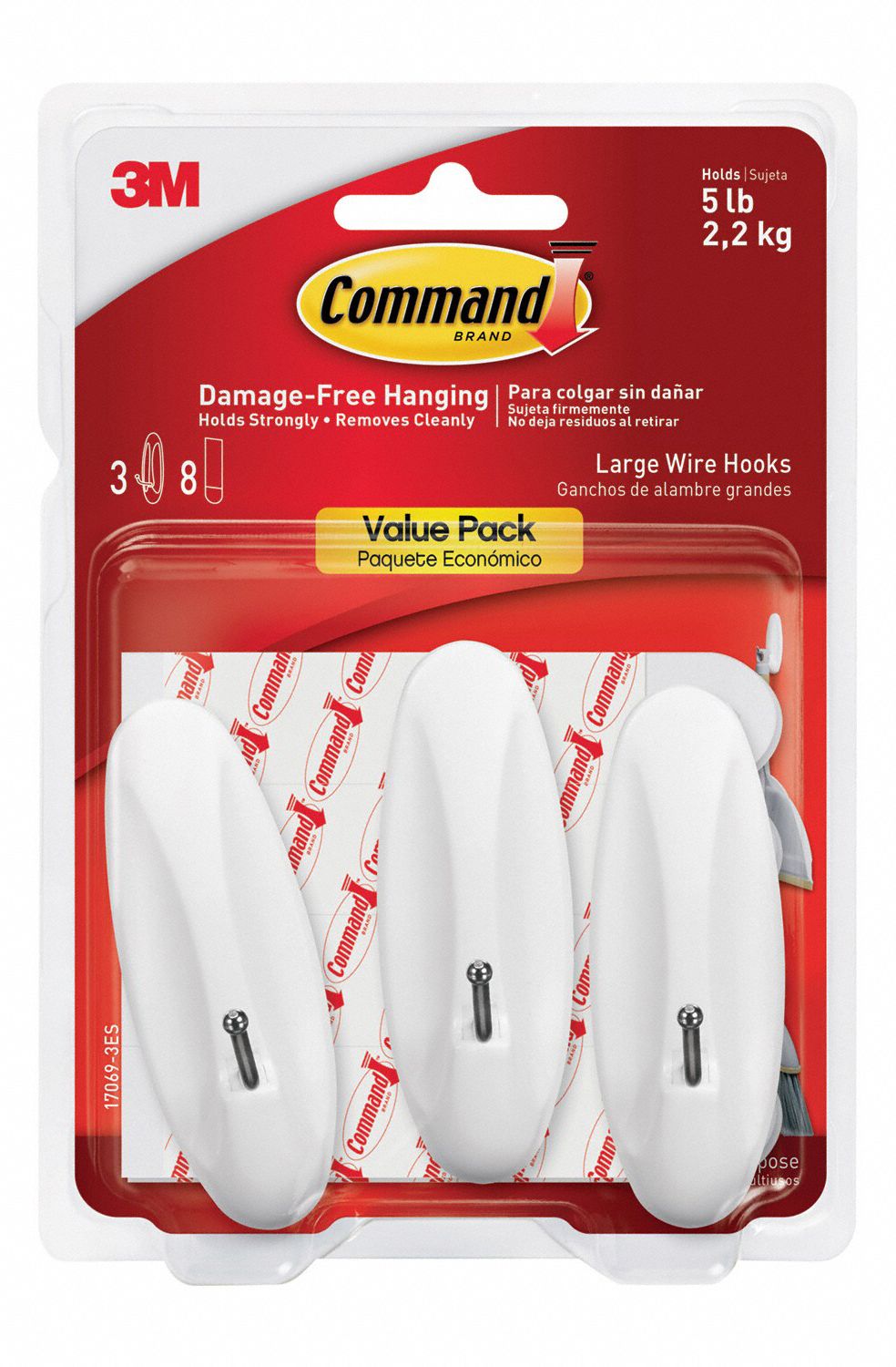 COMMAND, 5 lb Wt Capacity, 1 Points per Hook, Hook - 61UV41|17069-3ES ...