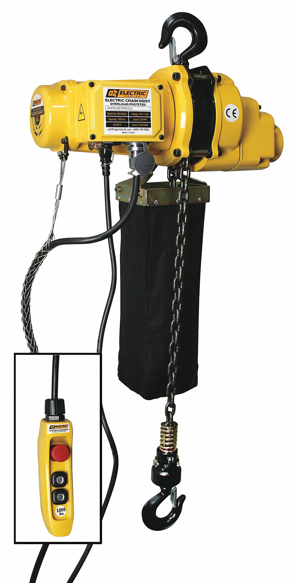 Chain Hoist,Electric,1000lb.,115V,20ft. - Grainger