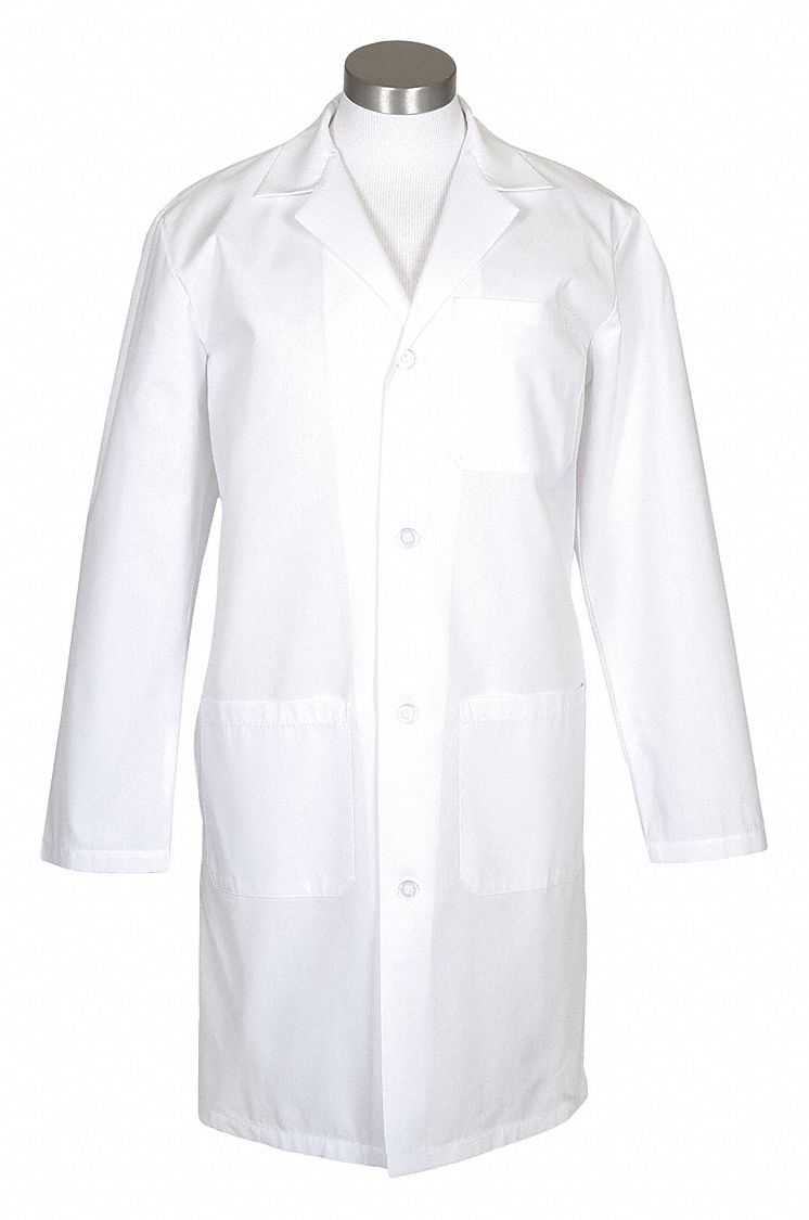 FAME FABRICS, Cotton Poplin/Polyester, Button Closure, Lab Coat,Male ...