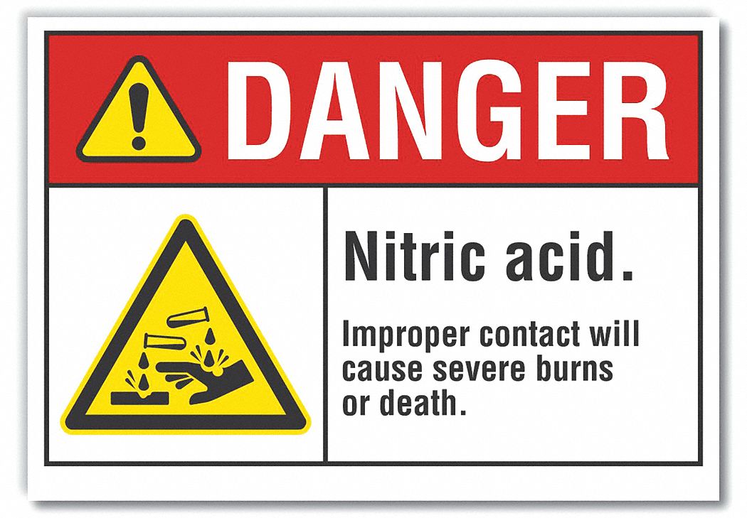Polyester, Adhesive Sign Mounting, Nitric Acid Danger Label - 62RZ80 ...