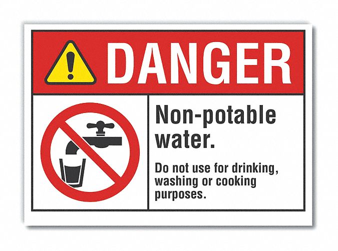 Polyester, Adhesive Sign Mounting, Potable Water Danger Label - 62TU42 ...