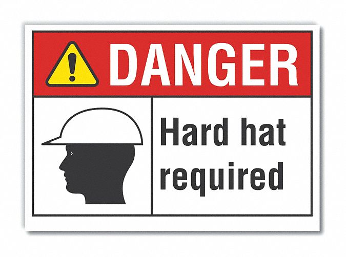 Danger Sign, Hard Hat Required, Header Danger, Rectangle, 7 in Height ...