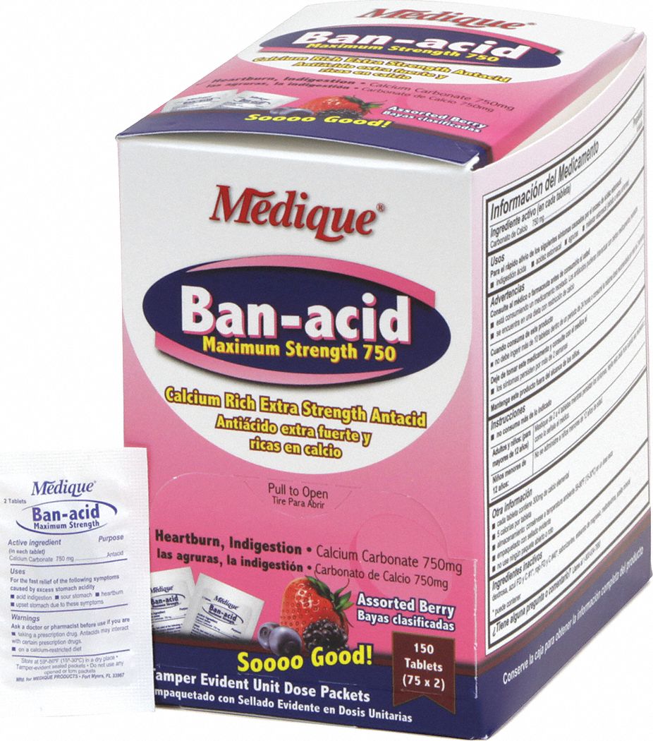 MEDIQUE, Ban-Acid Maximum Strength,750 mg - 62UM32|28536 - Grainger