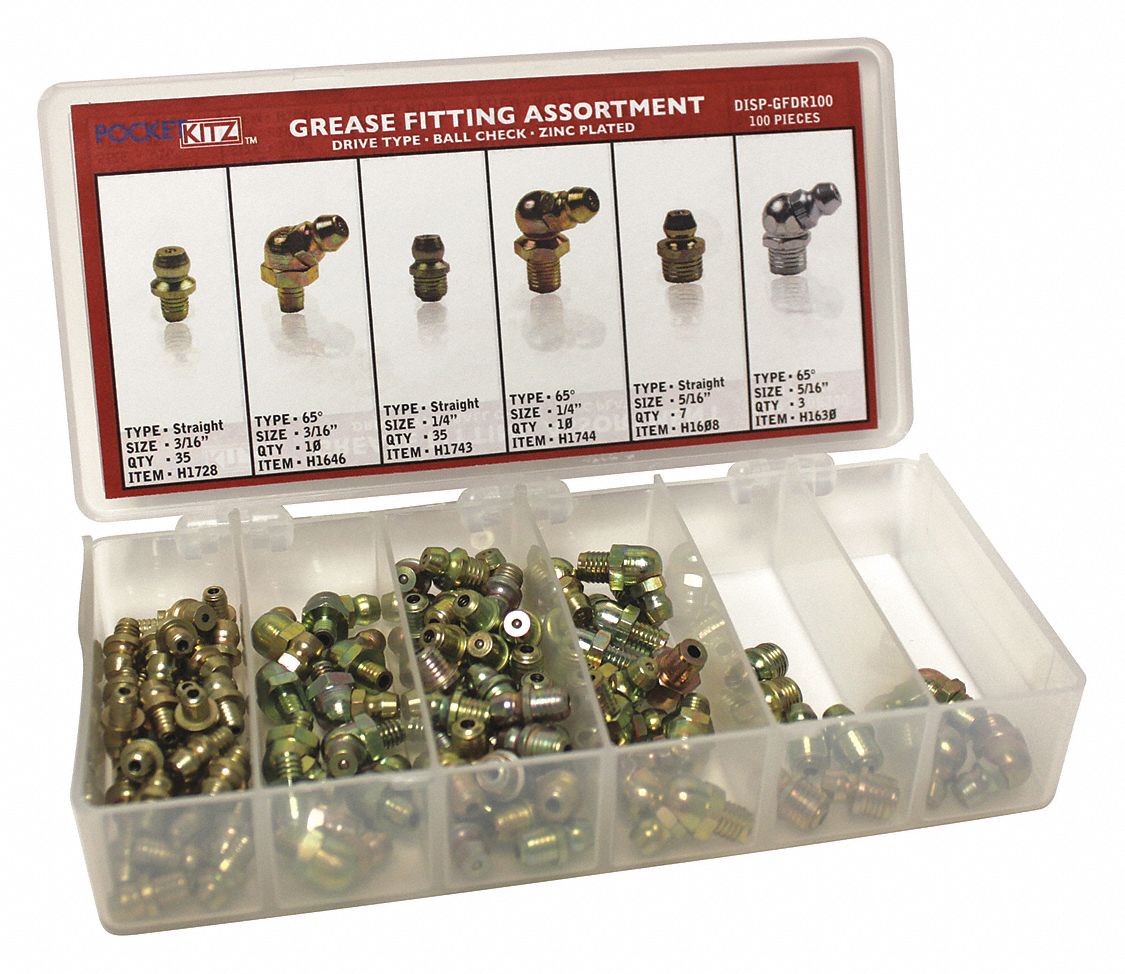 Grease Ftting Drive Type Assort,100 pcss - Grainger