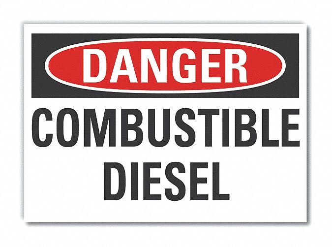 Polyester, Adhesive Sign Mounting, Combustible Diesel Danger Label ...