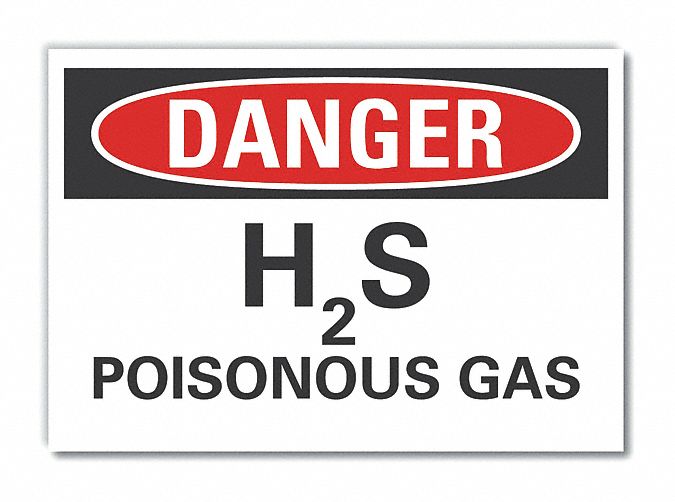Polyester, Adhesive Sign Mounting, H(2)S Poisonous Gas Danger Label ...