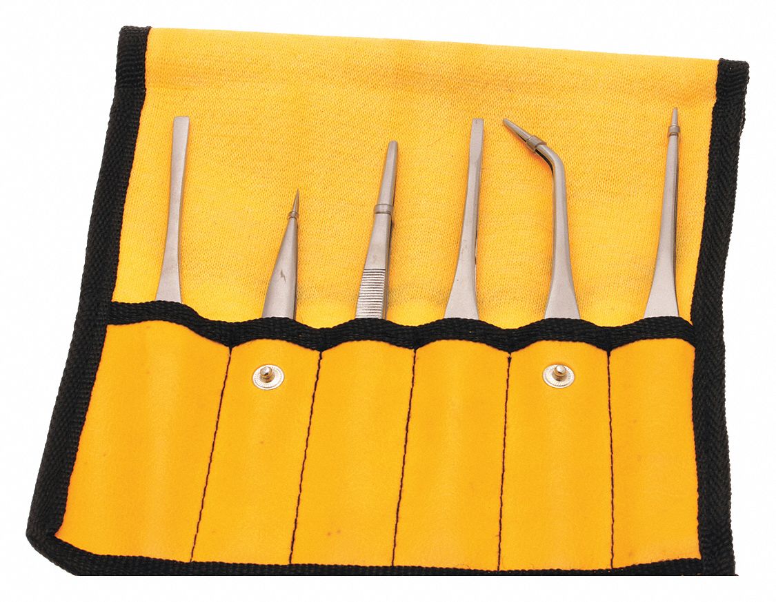 Tweezers,Set 6pcs.,Gp In Plastic Pouch - Grainger