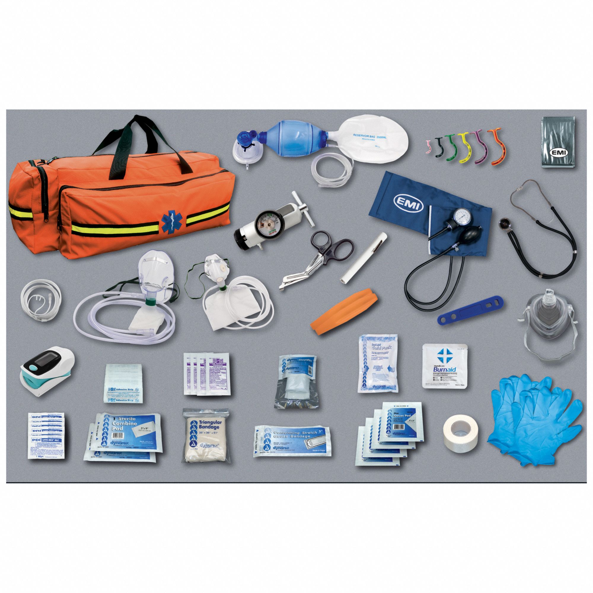 EMI, 12 in W x 10 in H x 27 in D, Orange, Emergency Oxygen Response Kit ...
