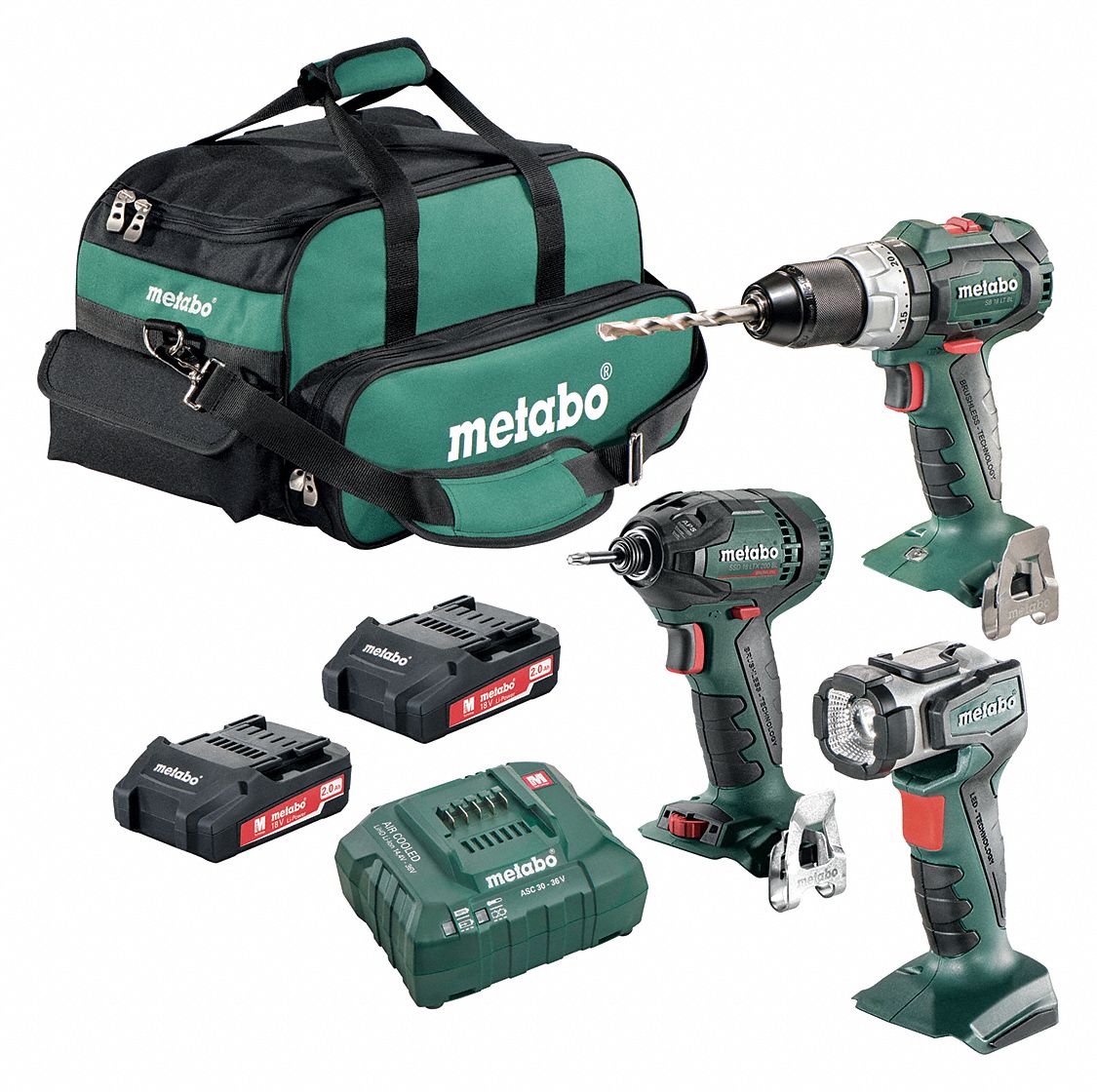 METABO, 3 Tools, Flashlight/Hammer Drill/Impact Driver, Cordless ...
