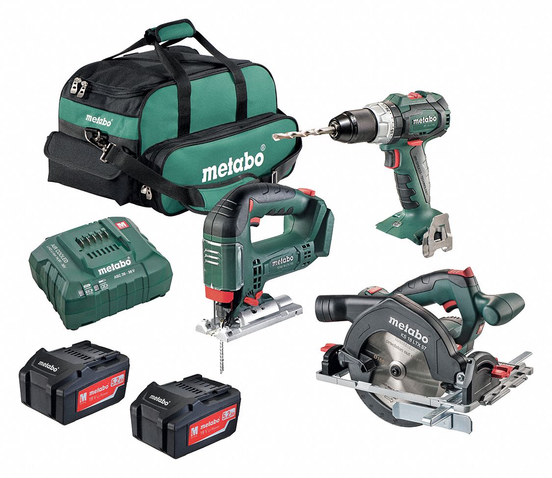 METABO Cordless Combination Kit, 3 Tools, 18V DC - 647P06|BS 18 LT BL ...