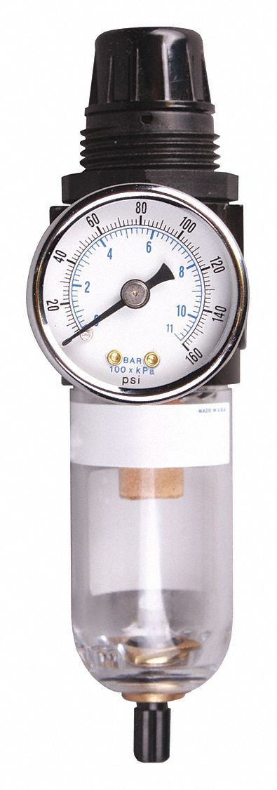 ARROW PNEUMATICS, 20 micron, Manual Drain, Mini filter/Regulator,Poly ...