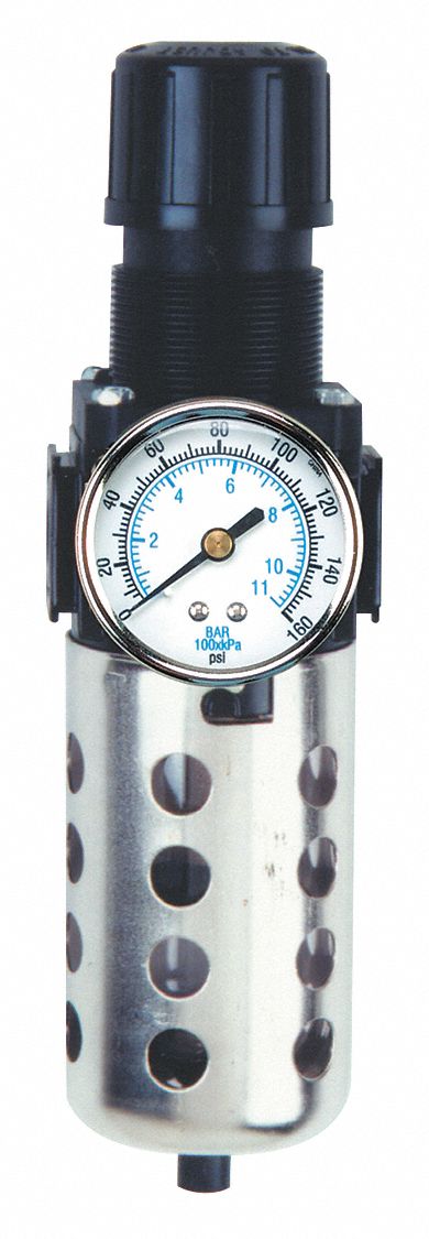 ARROW PNEUMATICS, 40 micron, Auto Drain, Filter/Regulator,Poly Bowl,3/8 ...