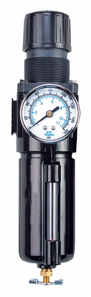 ARROW PNEUMATICS, 40 micron, Auto Drain, Filter/Regulator,Metal Bowl,1/ ...