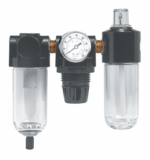 ARROW PNEUMATICS, 5 1/4 in Overall Wd, Mini Filter/Regulator/Lube Combo ...