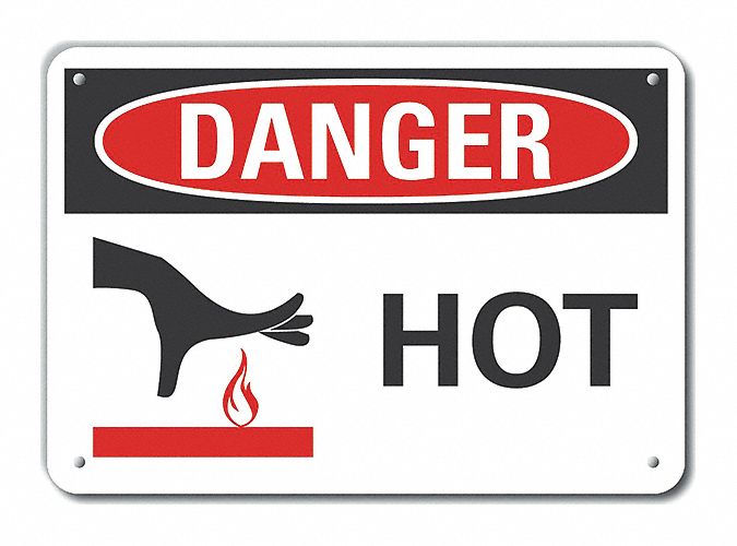 Aluminum, Mounting Holes Sign Mounting, Reflective Hot Surface Danger ...