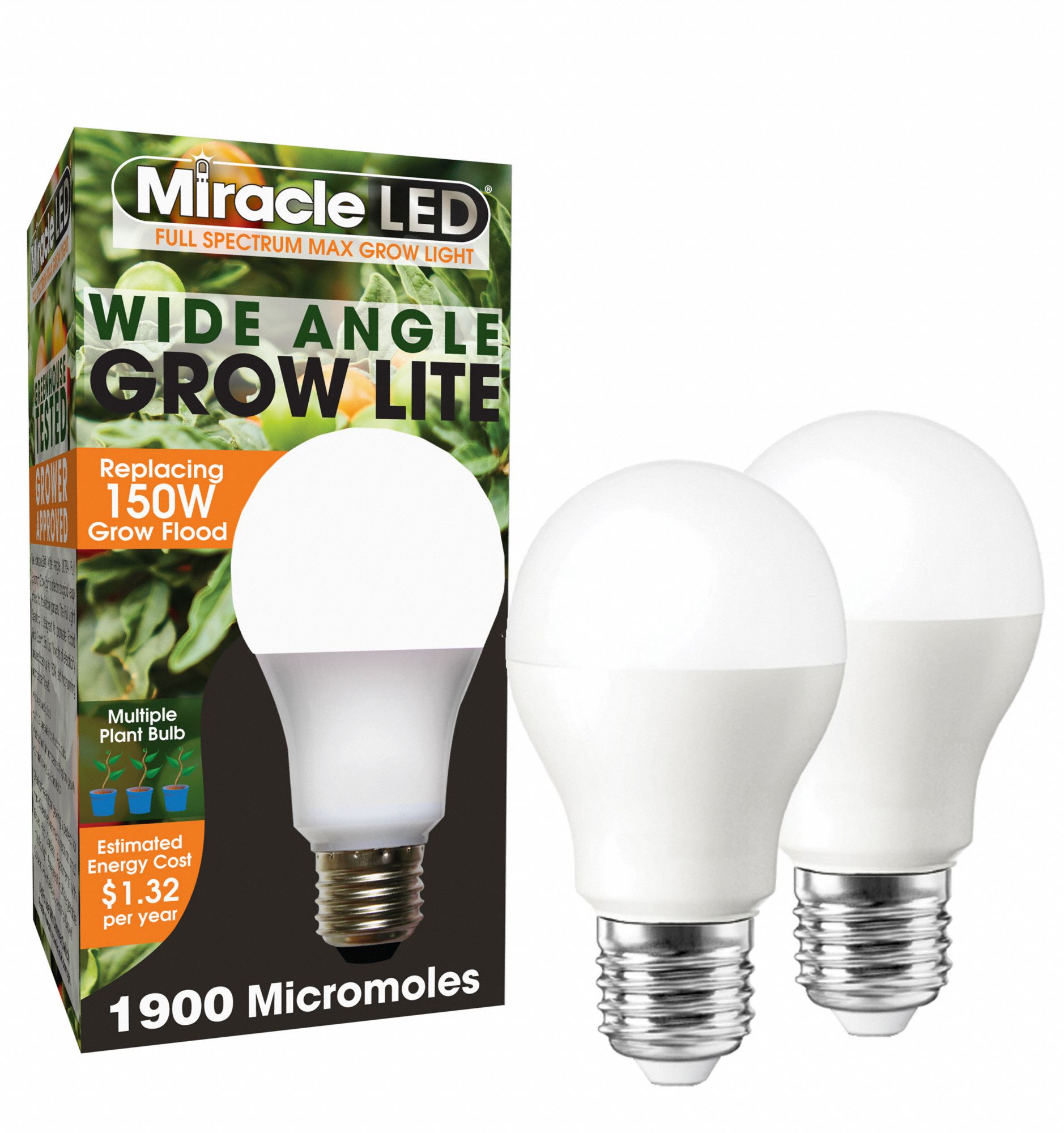 A19, 120V, Light Bulb,Full Spc Mlt Pt LED Grow,PK2 - 655Y28|602141 ...