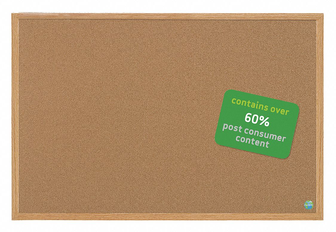 Earth Cork Board 3 ft.x4ft.,Oak Frame - Grainger