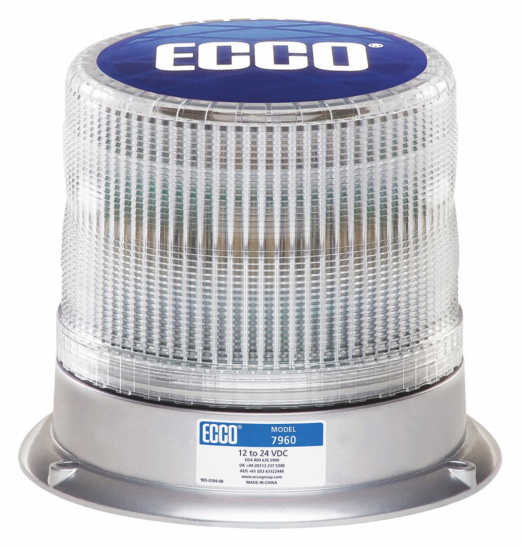 ECCO, Flashing Beacon, White, Led Beacon,12-24Vdc,11 Patterns,Clear ...