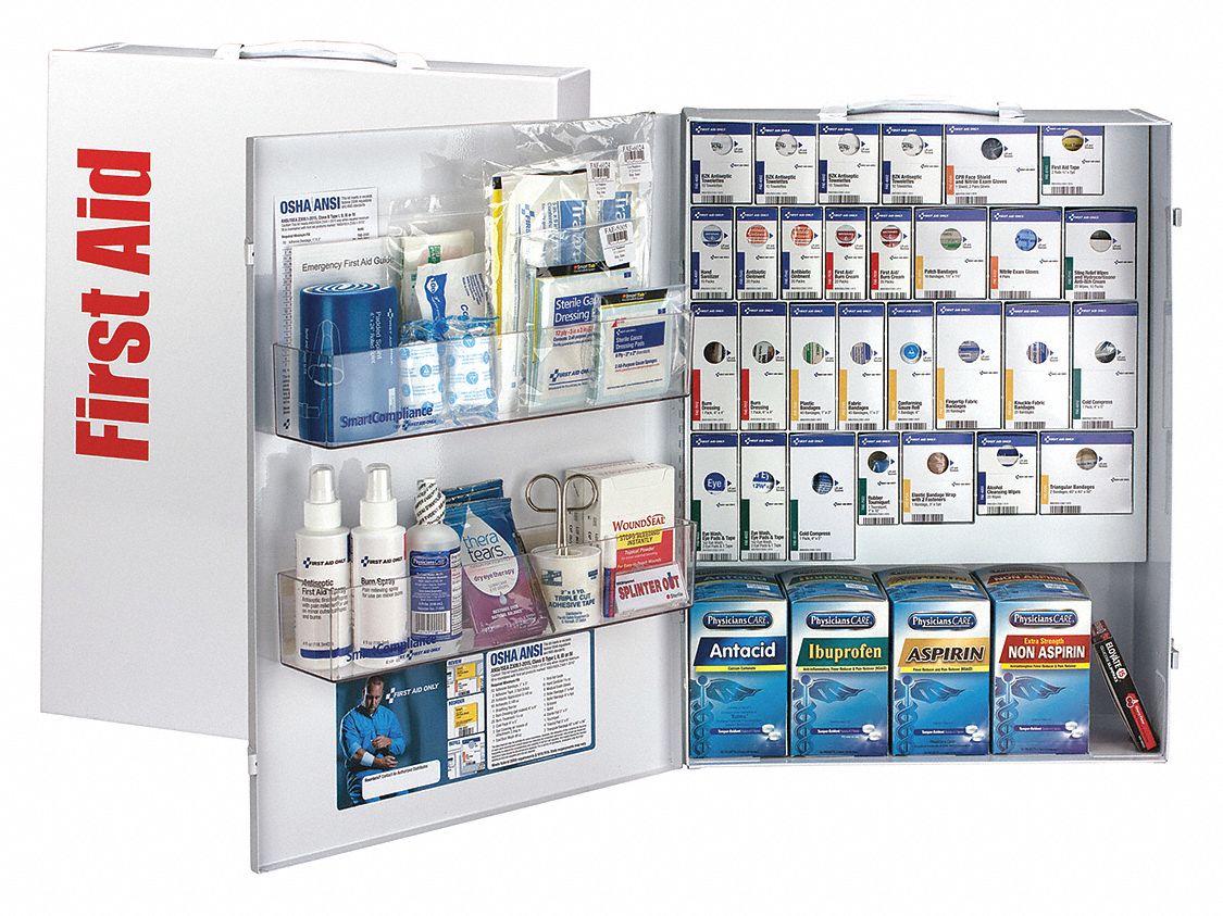FIRST AID ONLY First Aid Cabinet, Cabinet, Metal, Industrial, 150 ...