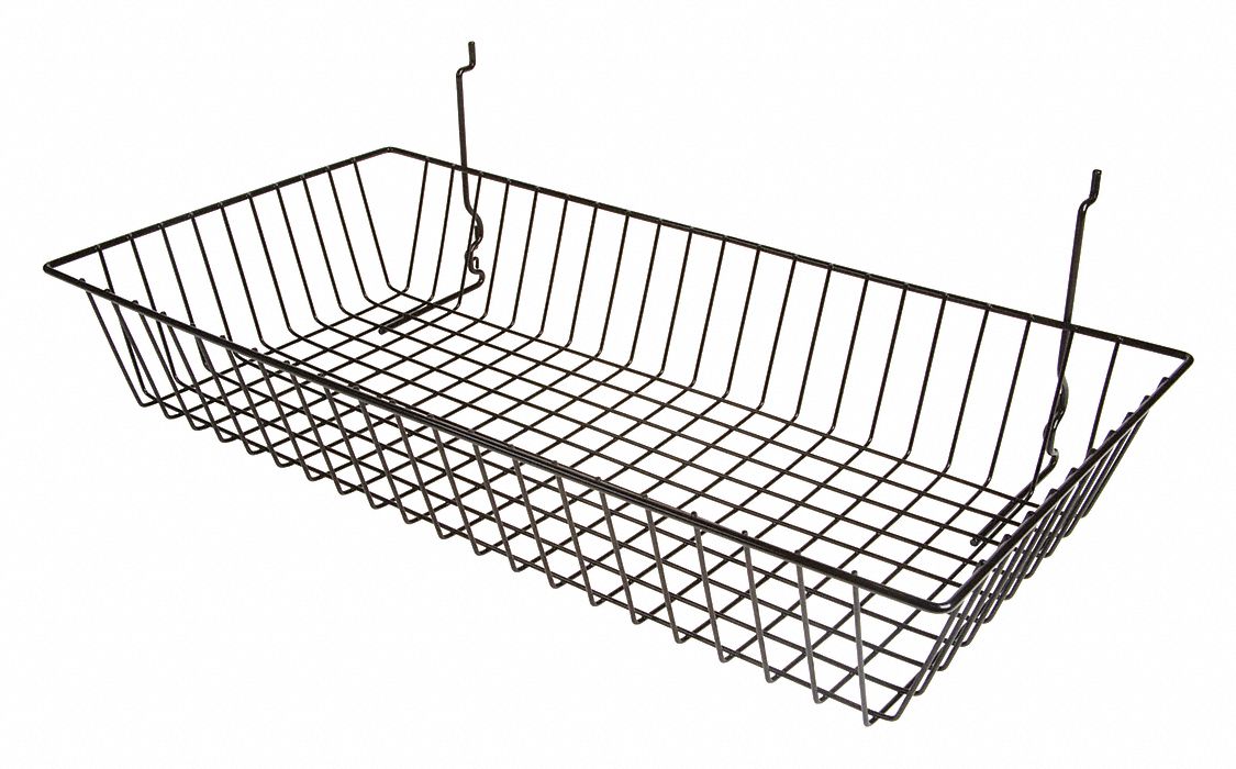 Grid Shallow Basket,24" x 12",Black,PK6, PK 6 - Grainger