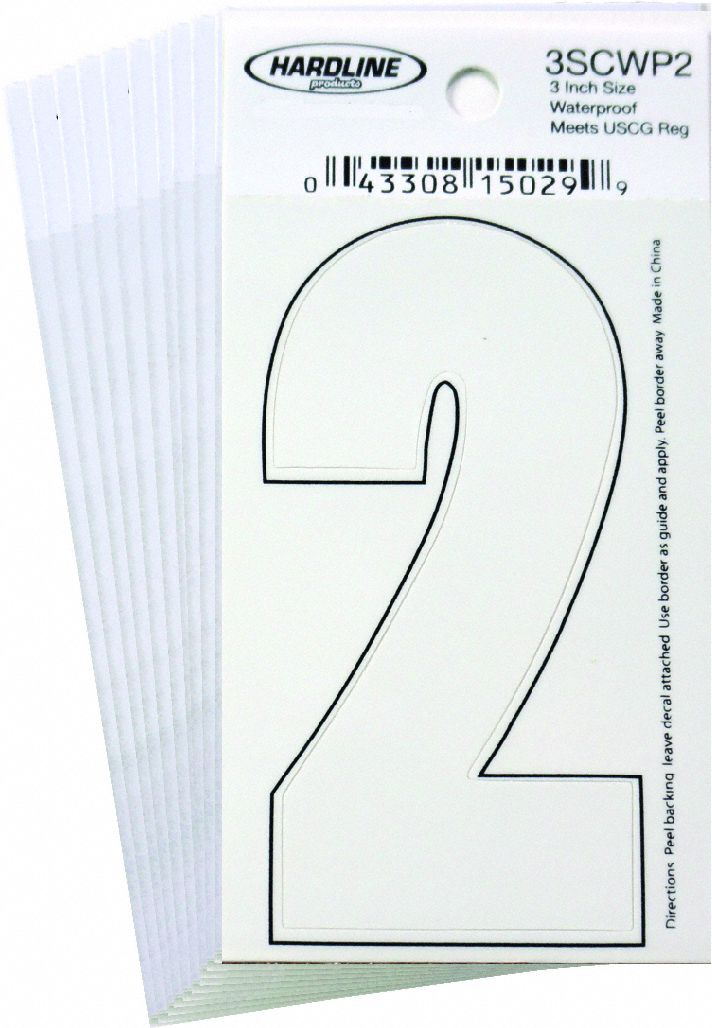 3 in Character Ht, Indoor/Outdoor, Number Sticker - 65RL20|3SCWP2 ...