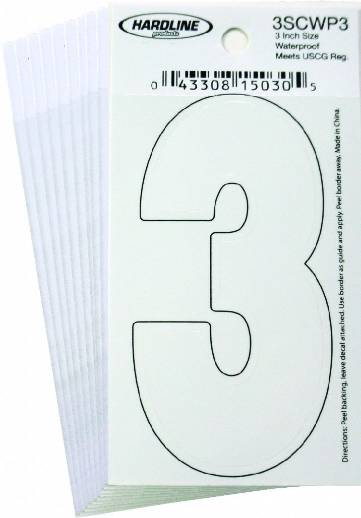3 in Character Ht, Indoor/Outdoor, Number Sticker - 65RL21|3SCWP3 ...