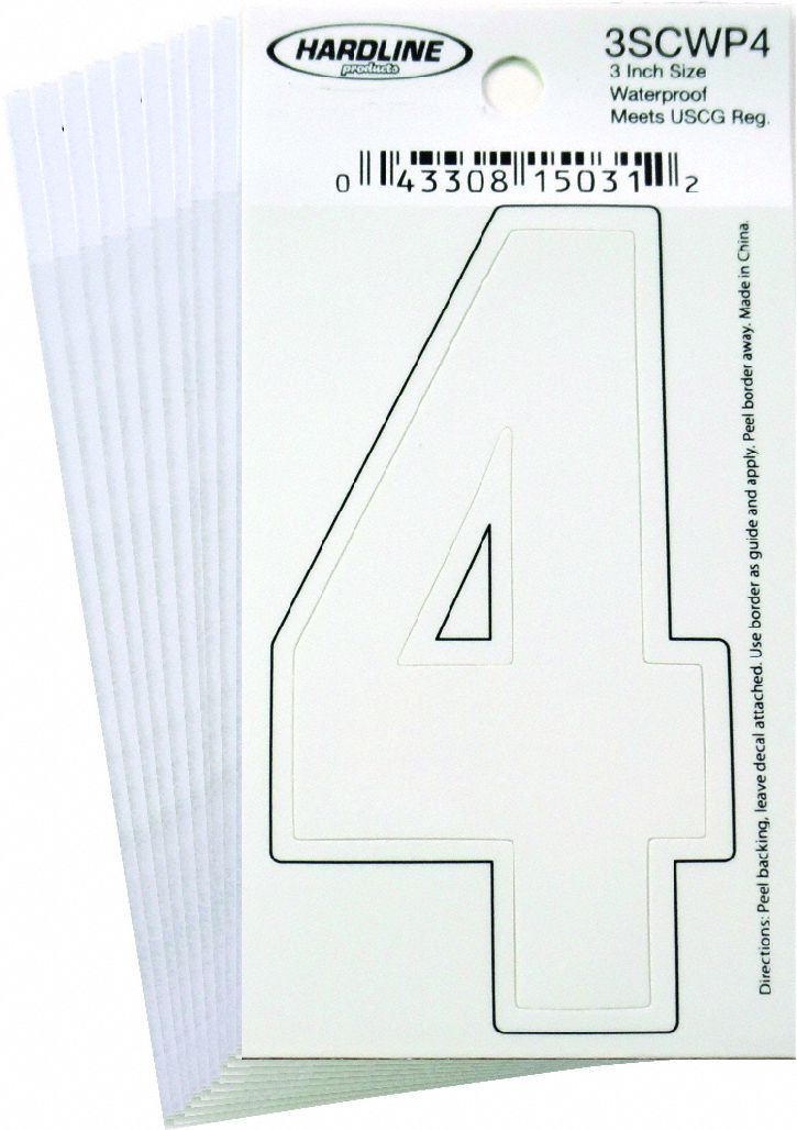3 in Character Ht, Indoor/Outdoor, Number Sticker - 65RL22|3SCWP4 ...
