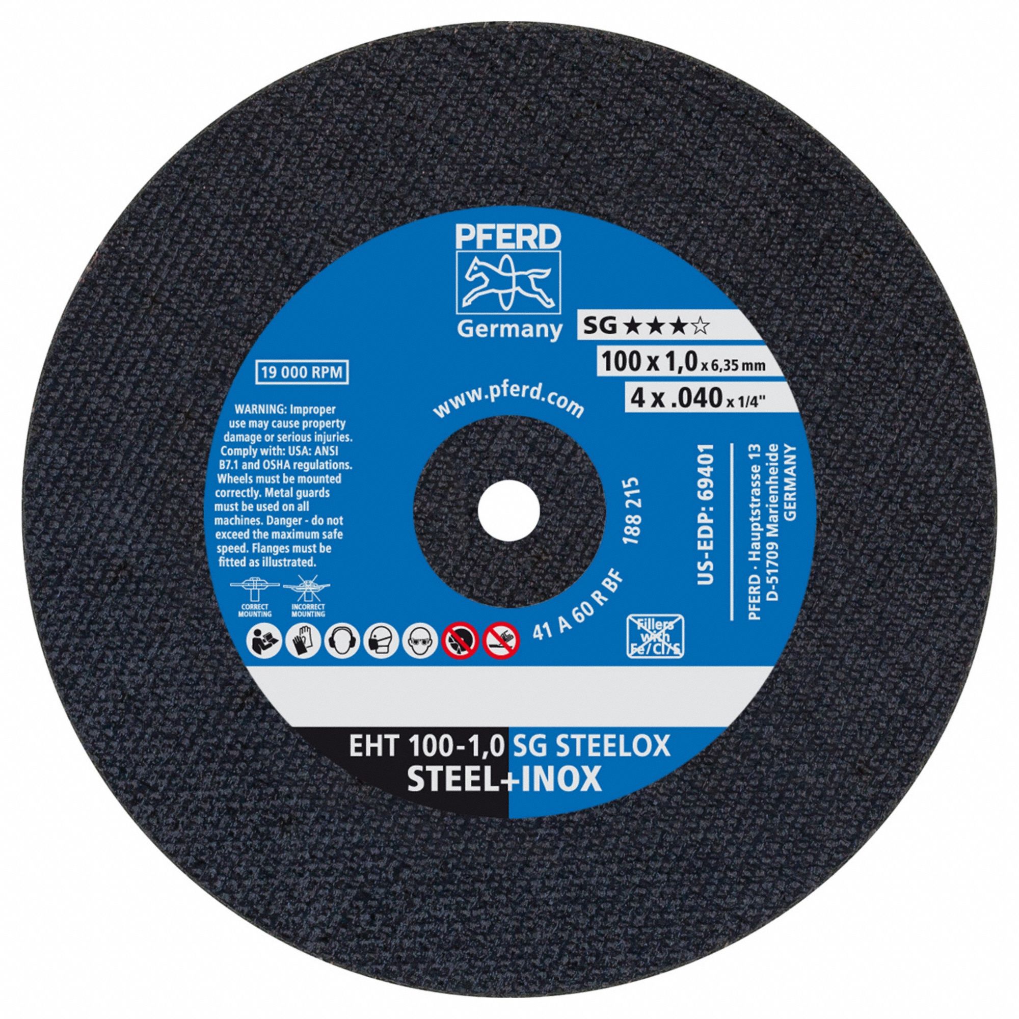 PFERD, Type 1, 4" x 0.04" x 1/4", Abrasive Cut-Off Wheel - 35ZG04|69401 ...