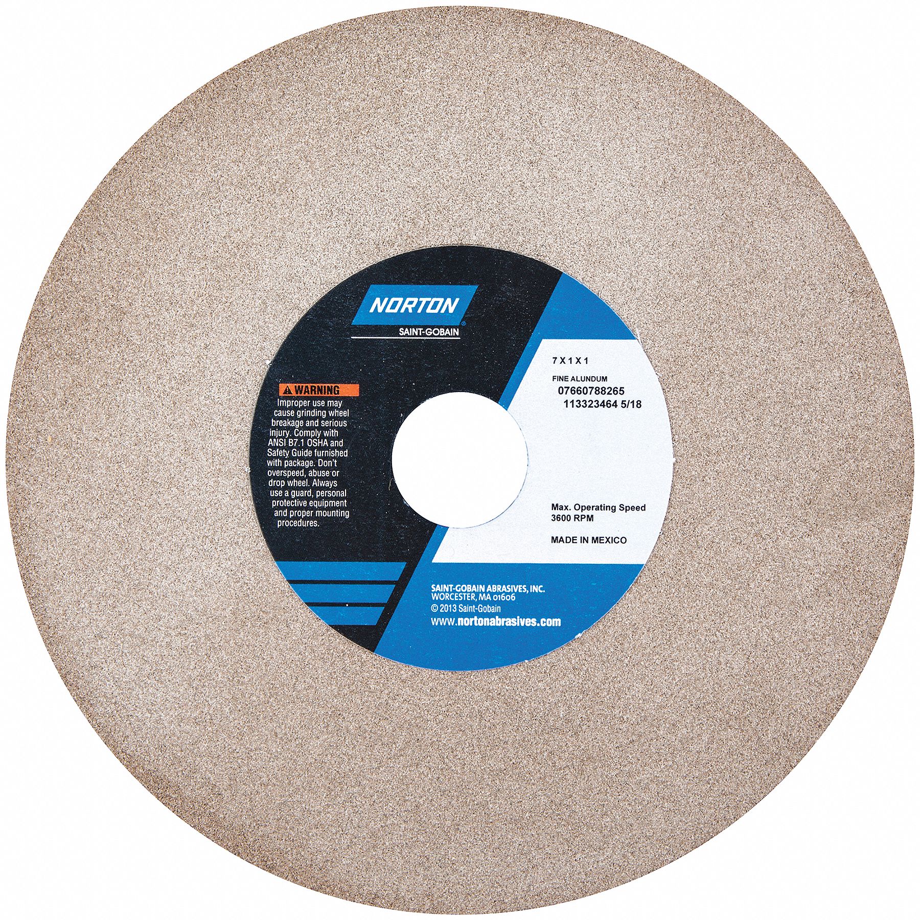 NORTON, Type 1, 7" x 1" x 1", Straight Grinding Wheel - 6A089 ...