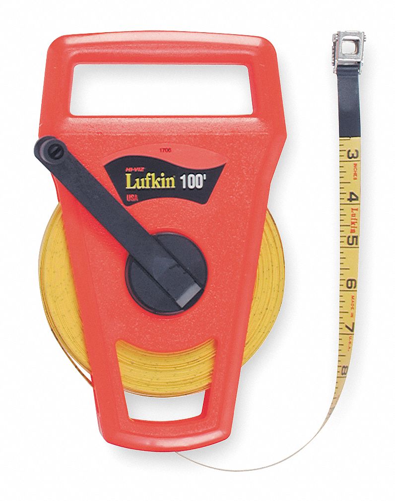 100 ft. Fiberglass Long Tape Measure, High Visibility Orange - Grainger