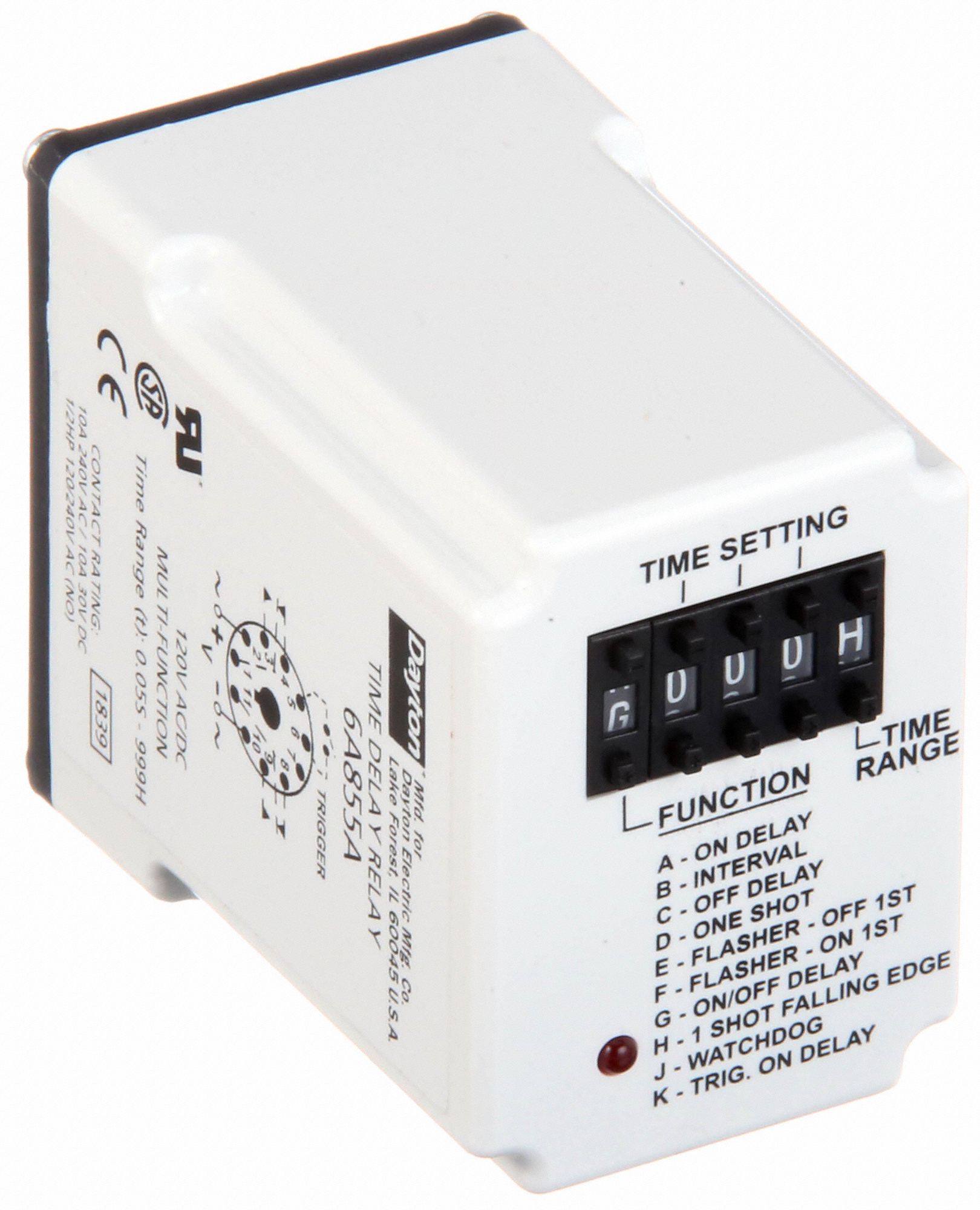 DAYTON Multi-Function Time Delay Relay: 11 Pins - Relay, Push Button/Rotary Knob, 120V AC ...