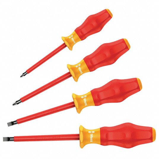 WERA Insulated Screwdriver Set, Tip Finish Chrome, 1/4 in, 5/32 in ...