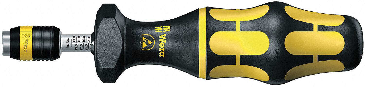 WERA Torque Screwdriver, Tip Size 1/4 in, Torque, 1 in-lb, 11 to 29 in ...