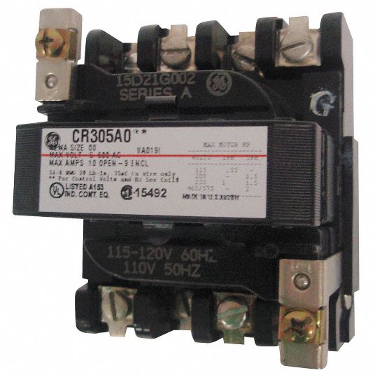 GE 120V AC NEMA Magnetic Contactor; No. of Poles: 3, Reversing: No, 9 A ...
