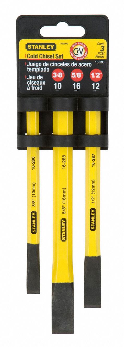 Steel, 3/8 in_1/2 in_5/8 in Blade Wd, Cold Chisel Set - 6AUF7|16-298 ...