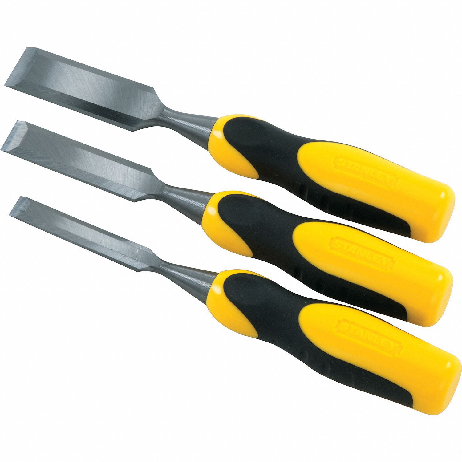STANLEY Wood Chisel Set: 9 in Overall Lg, 3 Pieces, 1/2 in/1 in/3/4 in ...