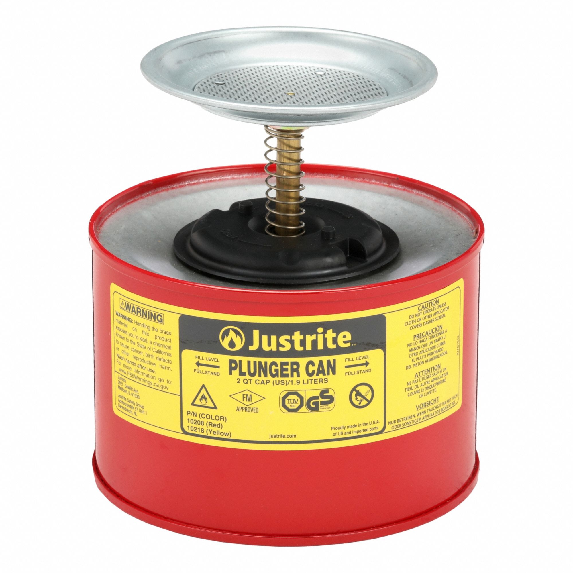 JUSTRITE, 1/2 gal Capacity, Powder Coated Steel, Plunger Can - 6AV89 ...