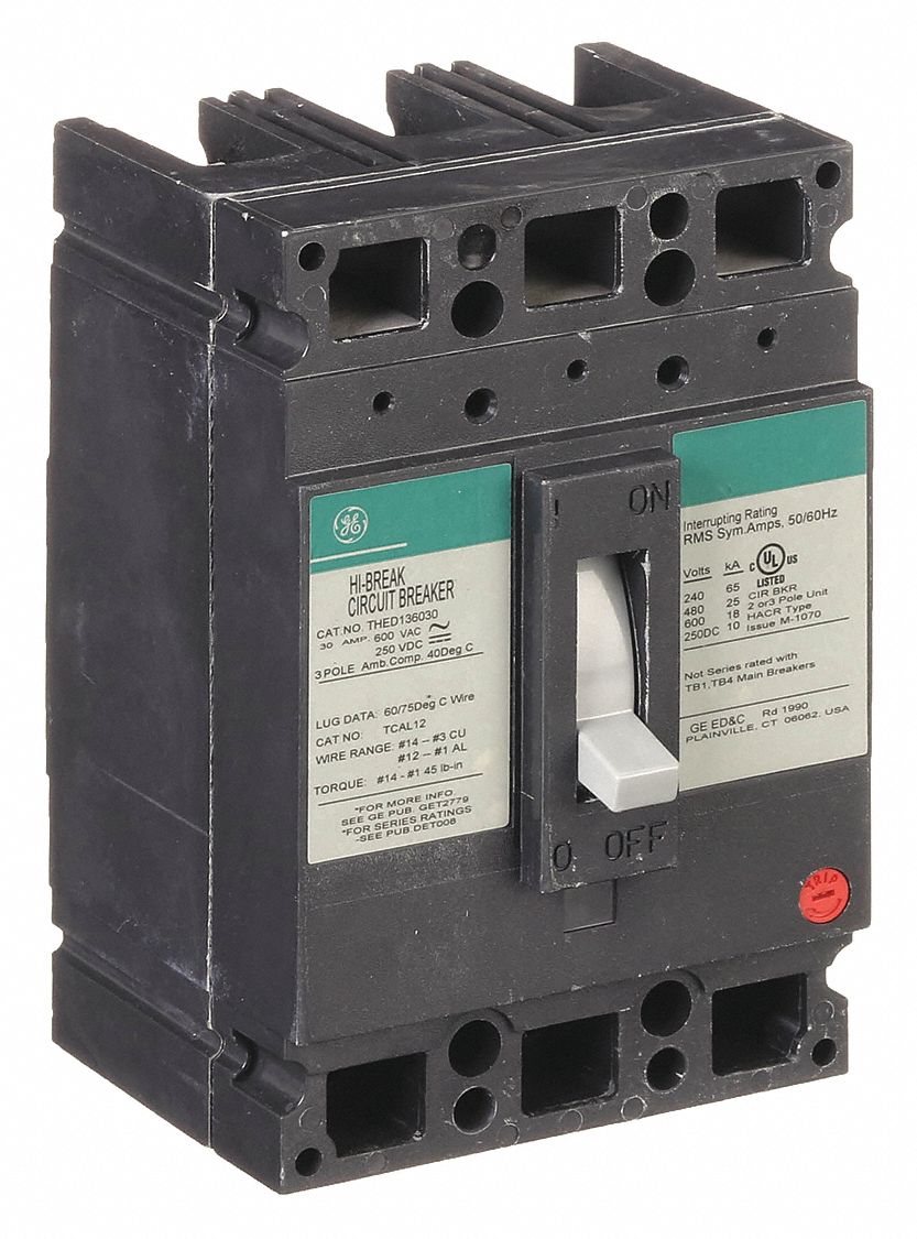 GE MOLDED CASE CIRCUIT BREAKER, 30 AMPS, 14KA AT 277V AC, FIXED, LINE/LOAD LUG, ABC - 1001822 ...